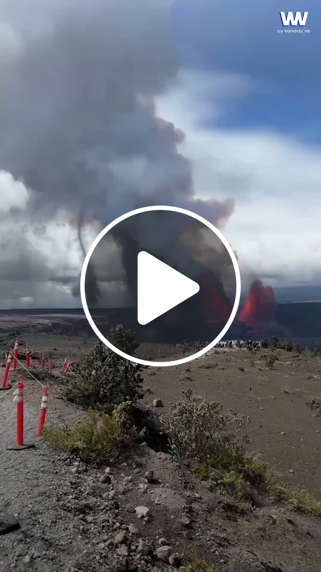 Rare 'volnado' swirls near Kīlauea volcano as lava blasts skyward ...