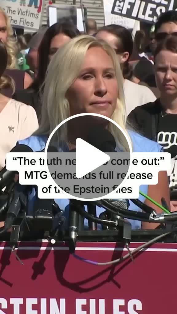 Speaking alongside Jeffrey Epstein survivors, Rep Marjorie Taylor Greene (R, Ga) joined Reps ...