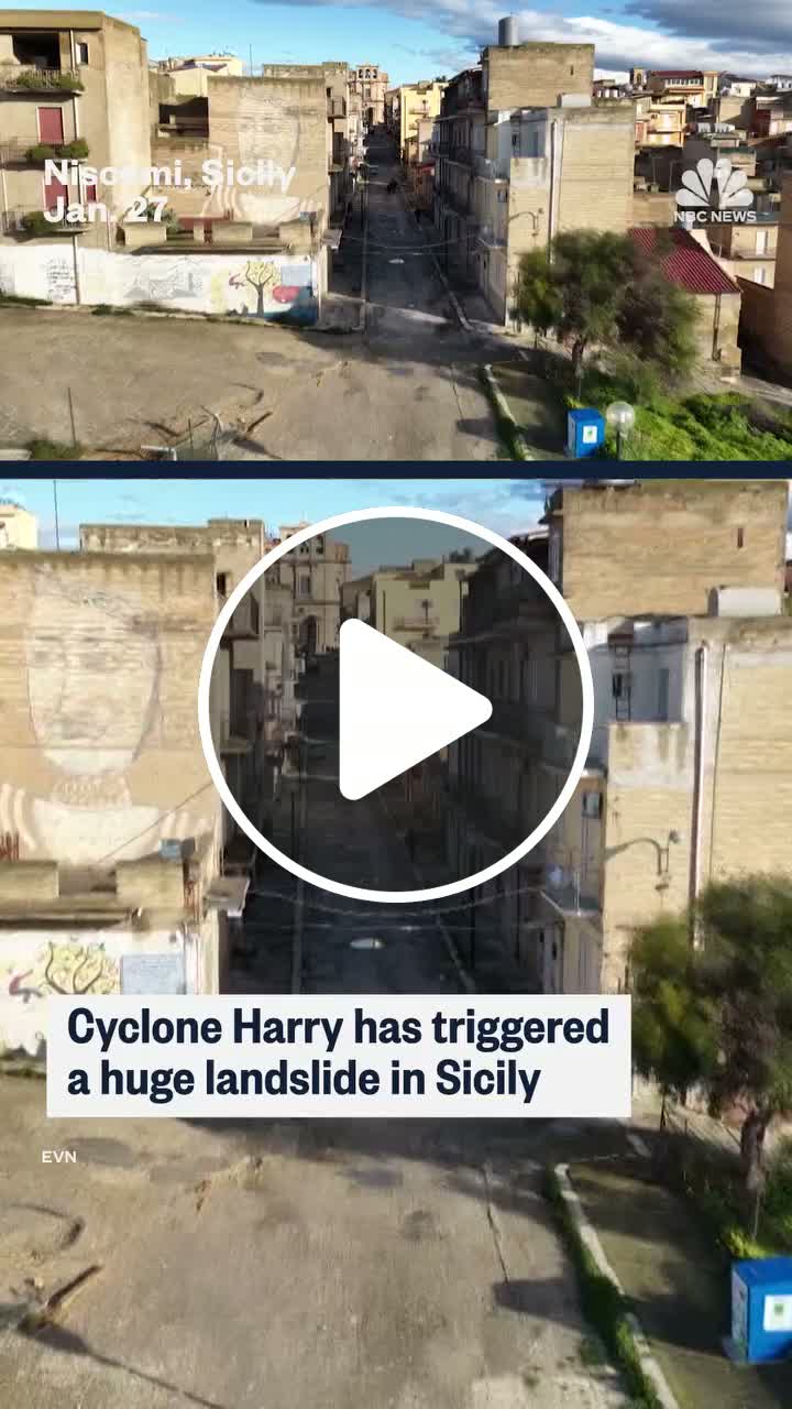 Cyclone Harry triggered a huge landslide the Sicilian town of Niscemi ...
