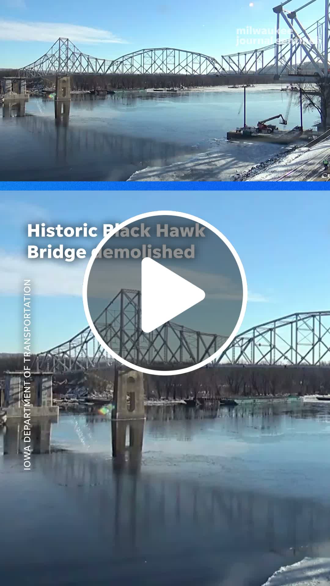 Historic Black Hawk Bridge implodes into the Mississippi River below ...
