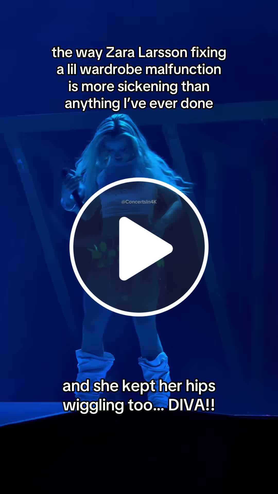 Zara Larsson fixing a wardrobe malfunction with such confidence—her ...