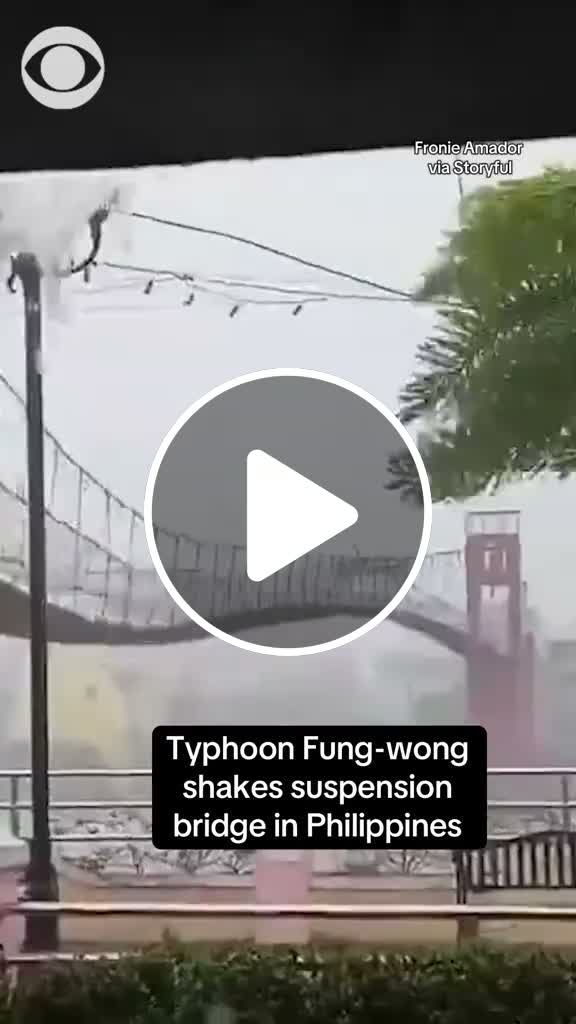 Footage shows a pedestrian bridge in Camaligan, Philippines, shaking ...