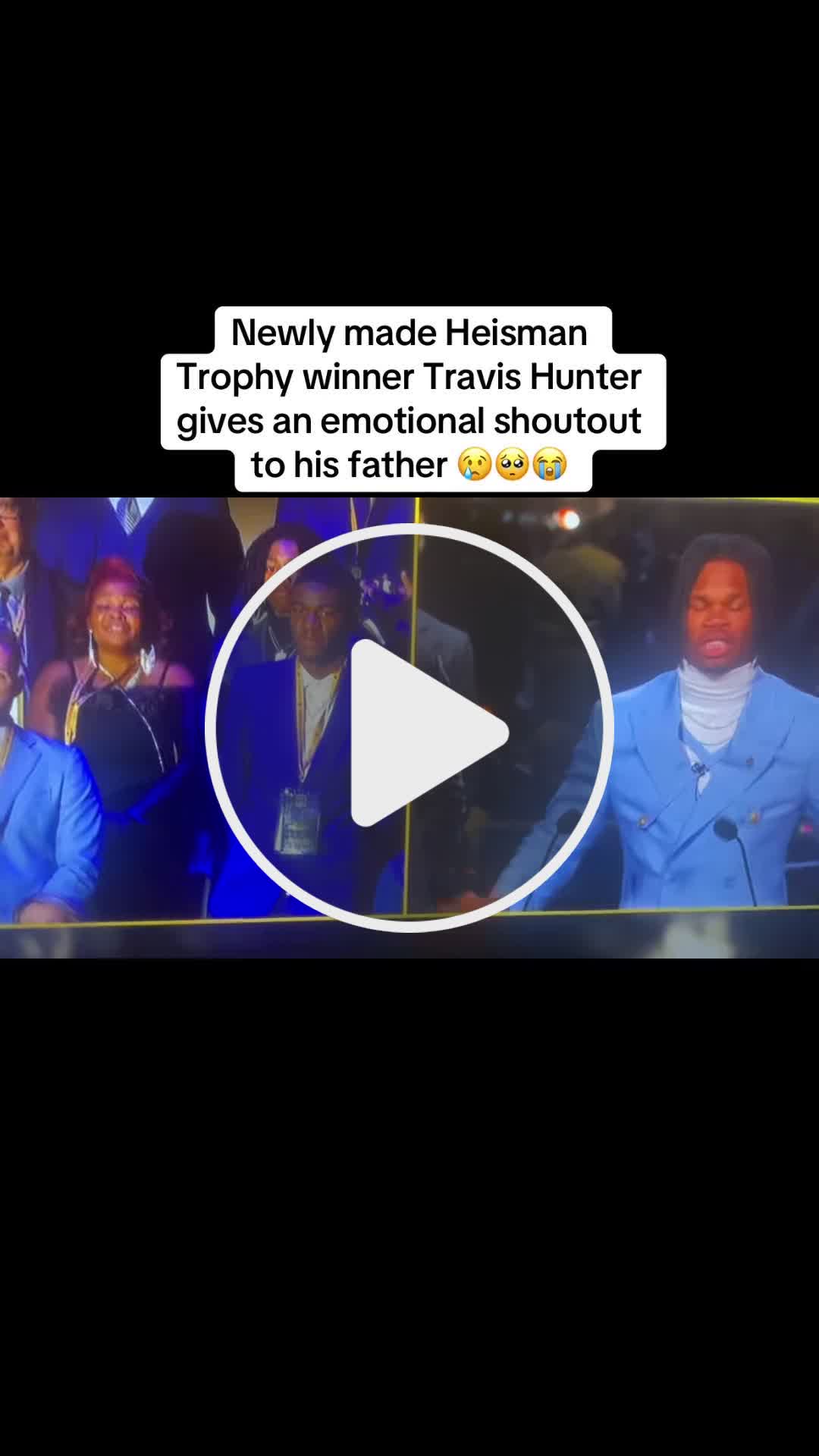 Newly made Heisman Trophy winner Travis Hunter gives an emotional ...