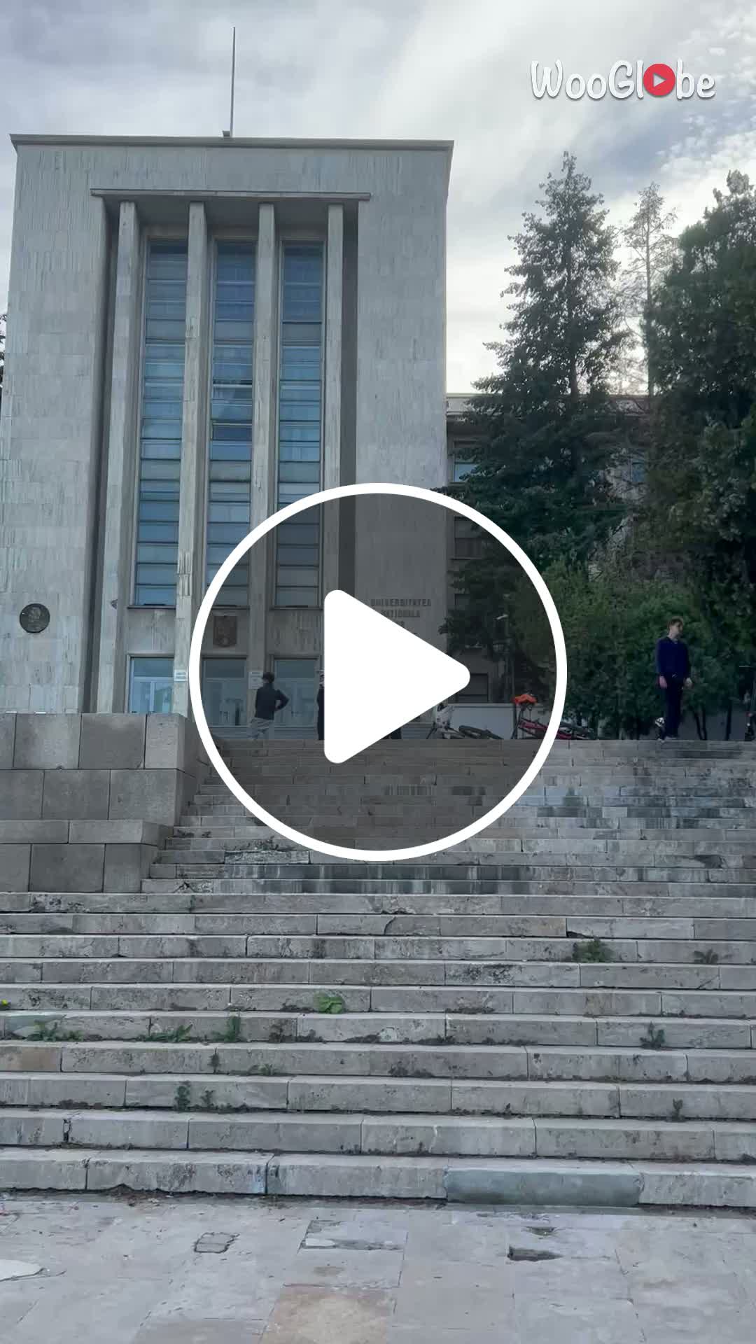 Lad undertakes a daring stair set jump but his back wheel snaps midway ...