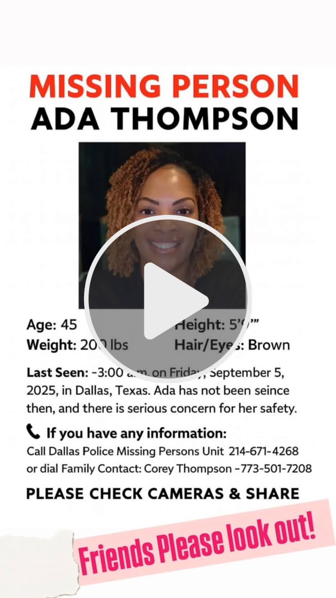 🔍 Missing Person Alert: Help Find Ada Thompson in Dallas, TX# ...