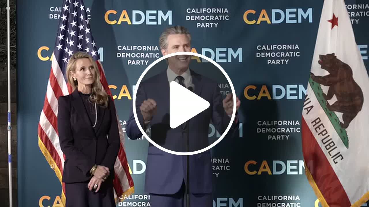 Newsom spoke to reporters in a brief victory speech at California ...