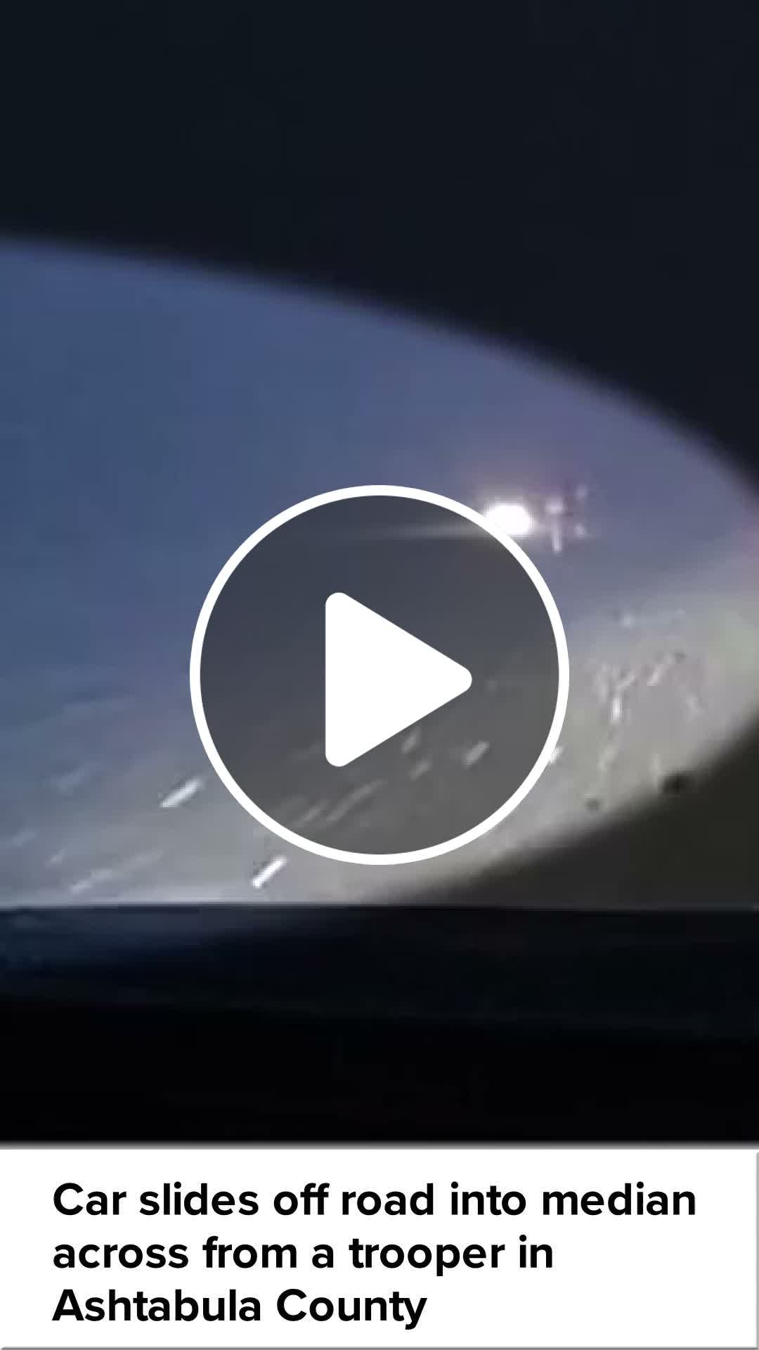 Car slides off road into median across from a trooper in Ashtabula ...