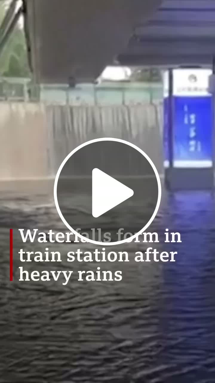 Waterfalls form at train station in China after heavy rain - NewsBreak