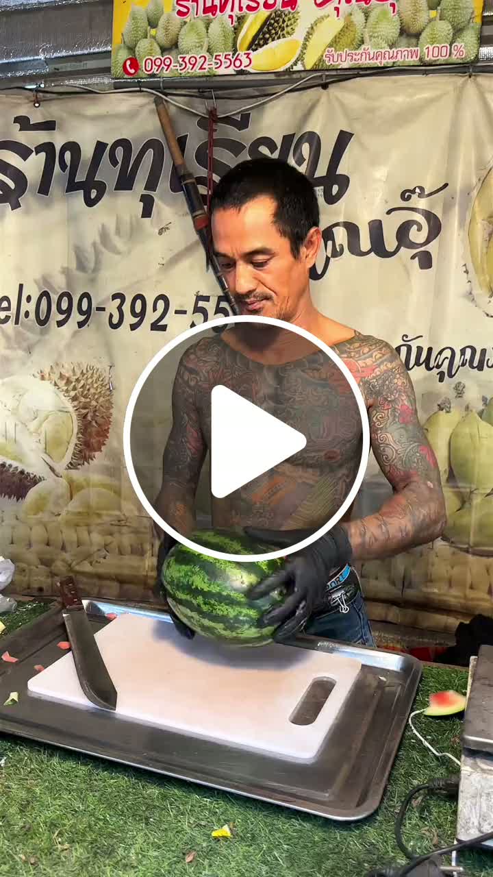 Thailands Gangster Uncle Slices Watermelon Like a Pro! #watermelon # ...