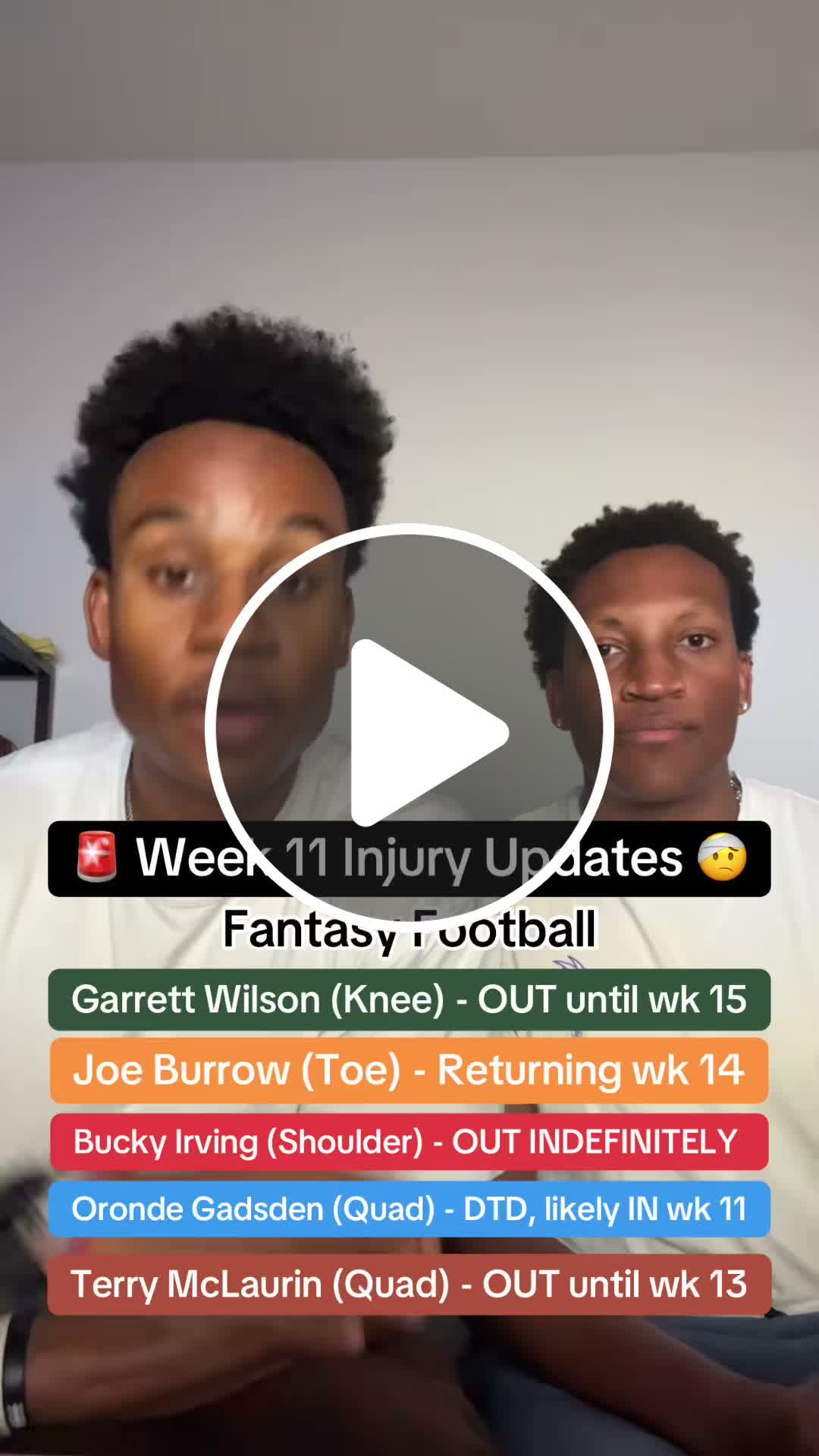 Week 11 Fantasy Football Injury Report: Garrett Wilson out 3-4 weeks ...