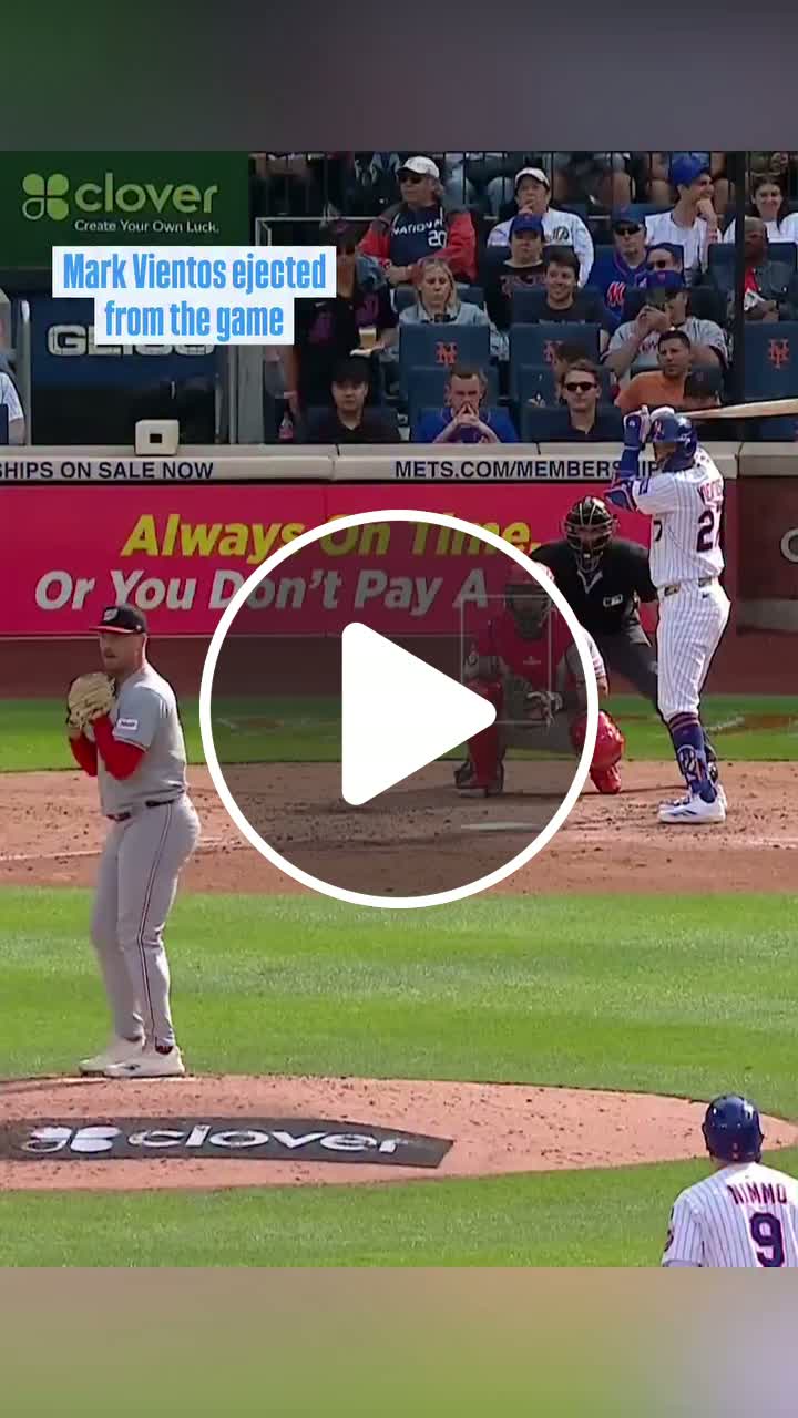 Mark Vientos was ejected from the game after first base umpire Chris Conroy ruled that he swung ...