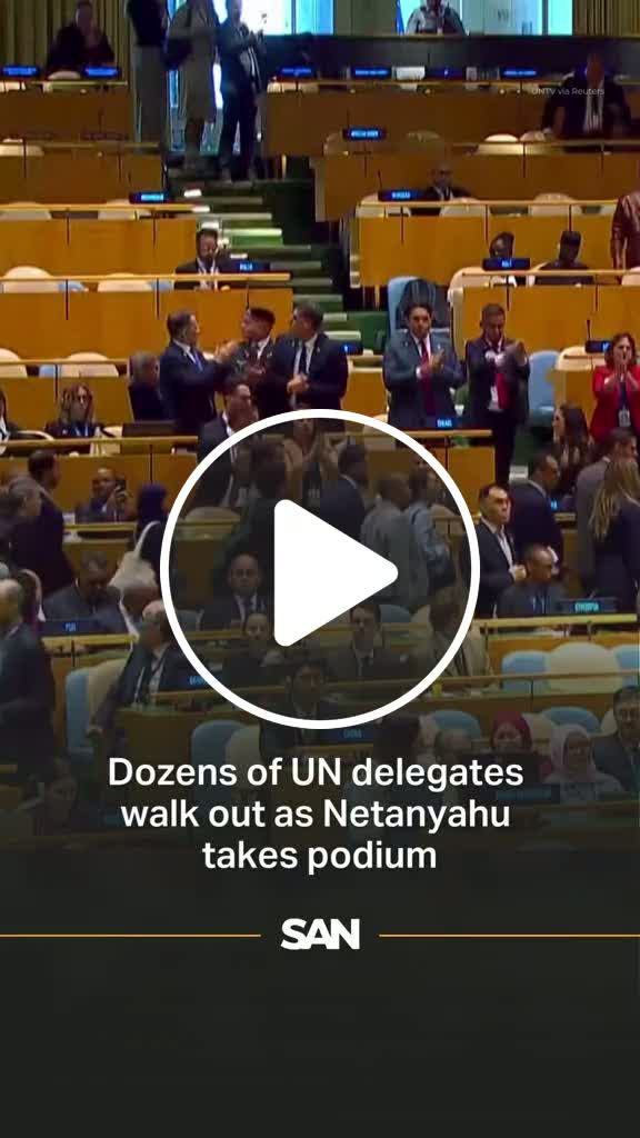 During Israeli Prime Minister Benjamin Netanyahu's address at the United Nations General ...